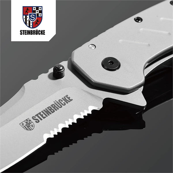 Steinbrücke Pocket Knife Serrated Blade for Men, 3.4" Sandvik 14C28N/8 ...